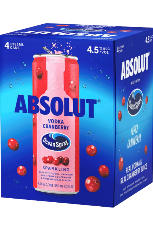 Absolut Cranberry Vodka Can 4 Pack – SoCal Wine & Spirits